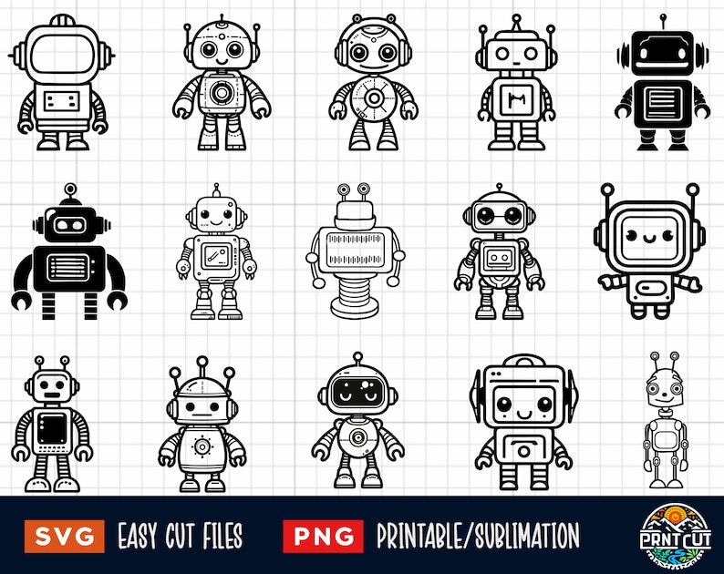 30 Robot SVG Bundle, Robot Svg, Robot Png, Robot Coloring Pages, Robot ...