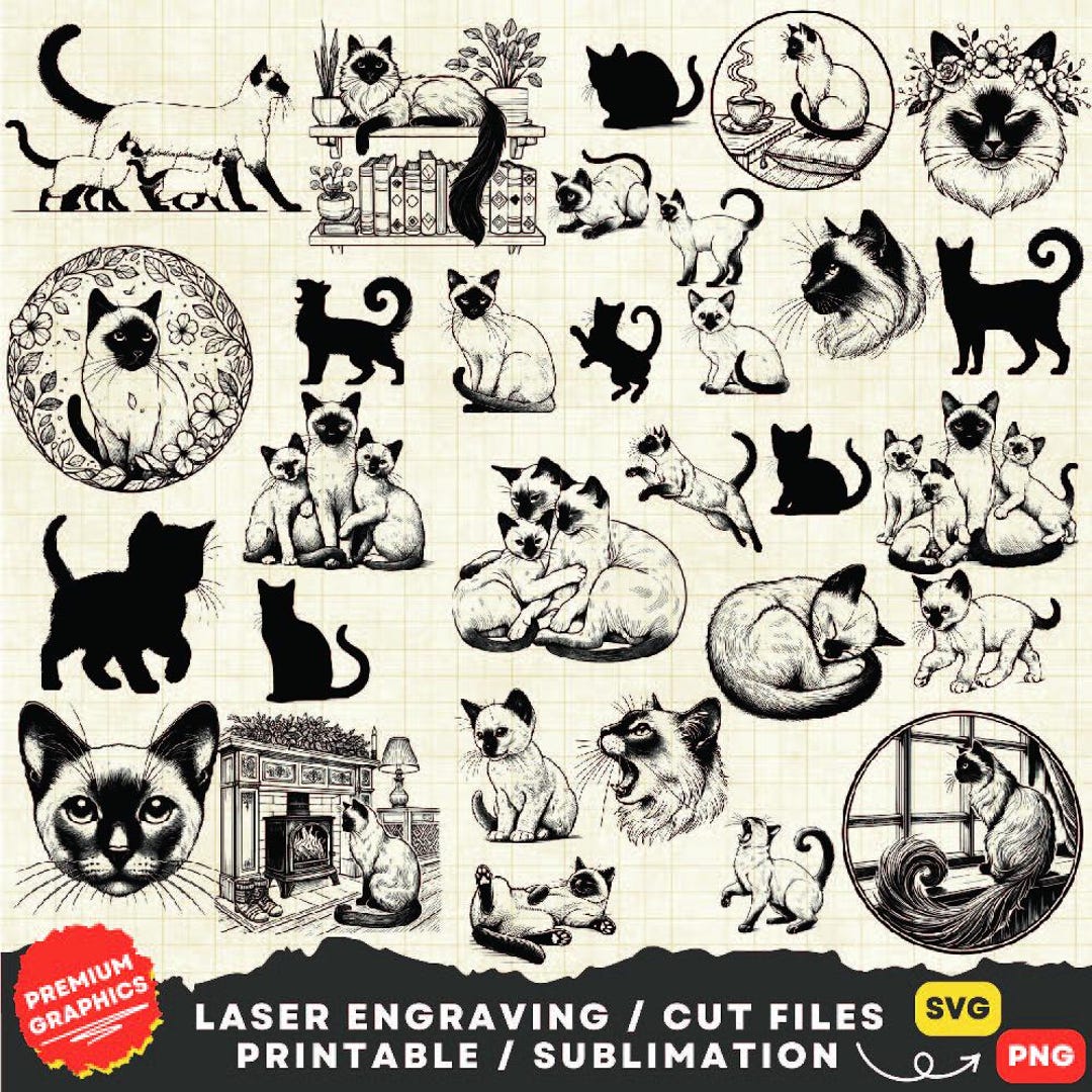 30 Siamese SVG Bundle, Siamese Cat Svg, Siamese Cat Png, Siamese Cat ...