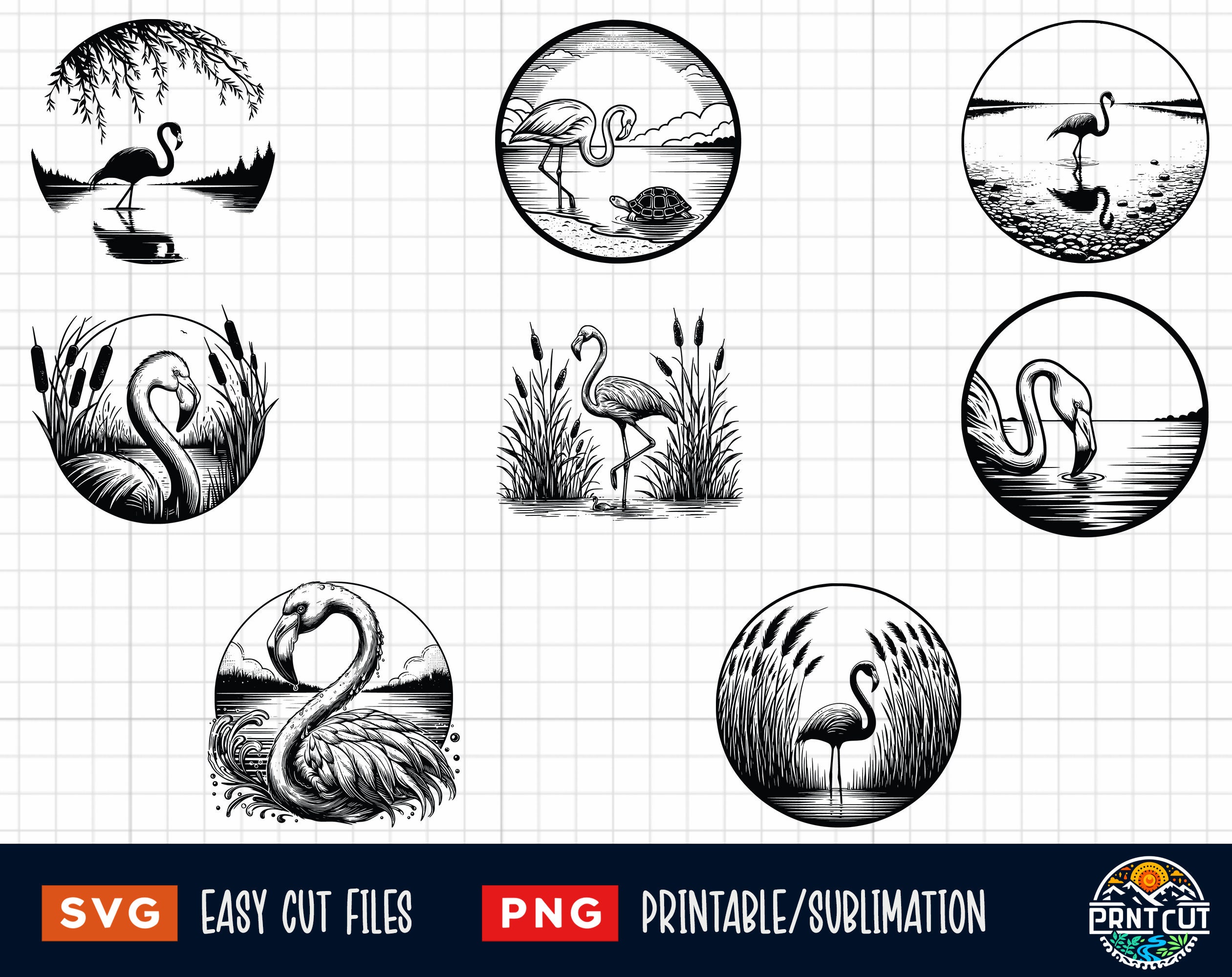 26 Flamingo Scene Svg Png Bundle, Flamingo Lake Svg, Flamingo Scene ...