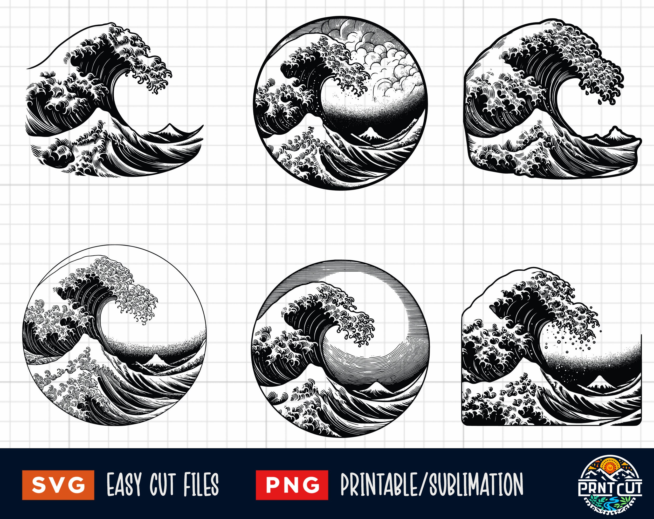 15 Great Wave Svg Bundle, Wave Svg, Japan Wave Svg, Japanese Wave ...