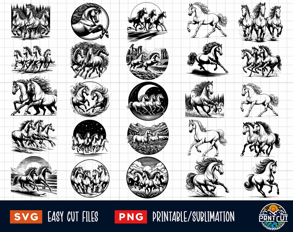25 Pferde SVG PNG Bundle, Pferd SVG, Arabisches Pferd SVG, Laufende ...
