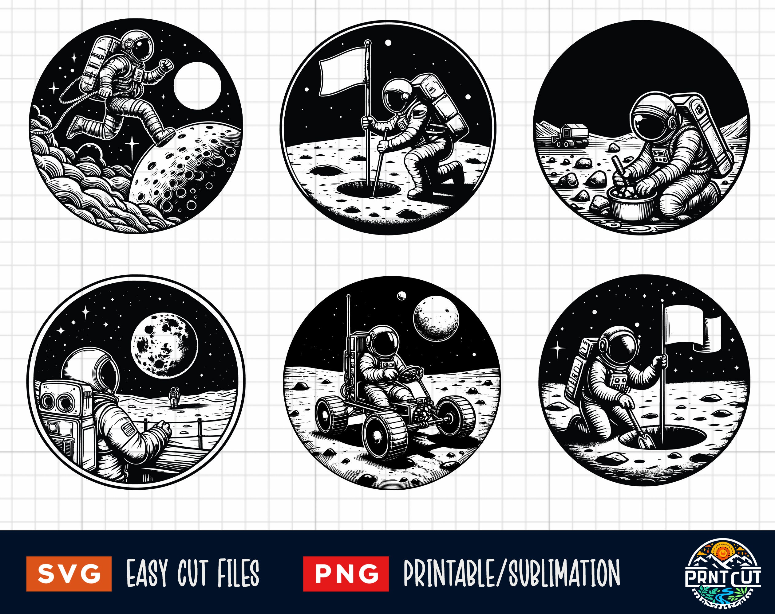 20 Astronaut Moon SVG Png Bundle, Astronaut Scene Svg Png, Lunar ...