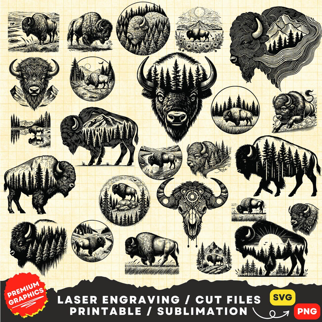Bison SVG Bundle, Bison Svg, Bison Mountain Svg, Bison Scene Svg, Bison ...