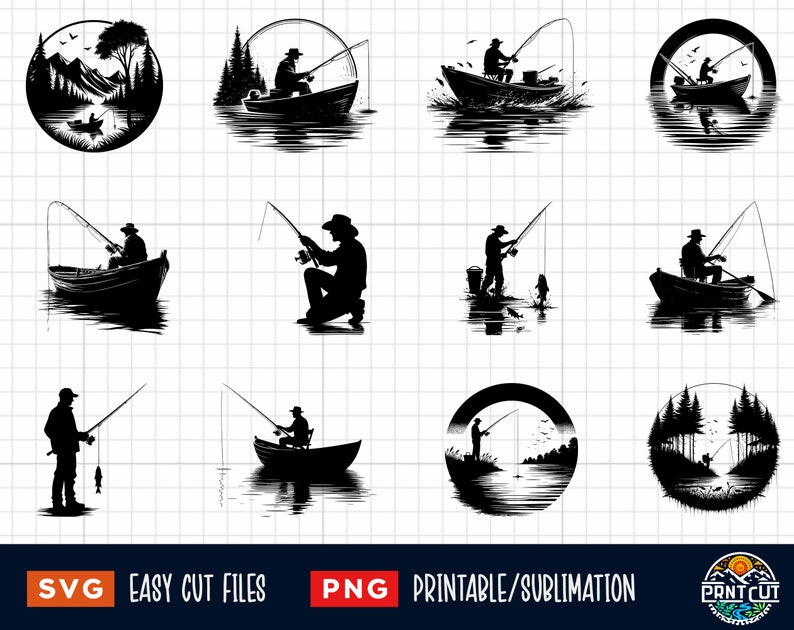 30 Fisherman in Boat SVG, Fishing Svg, Fishing Clipart, Fishing Png ...