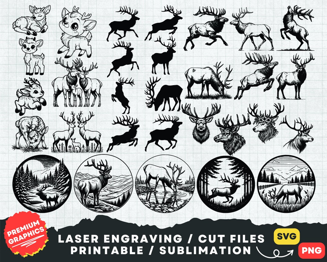 Elk Svg Bundle, Clipart Elk Png Print, Elk Head Svg, Elk Face Svg, Elk ...
