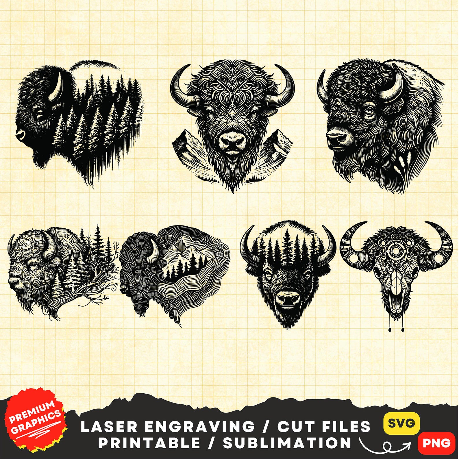 Bison SVG Bundle, Bison Svg, Bison Mountain Svg, Bison Scene Svg, Bison ...