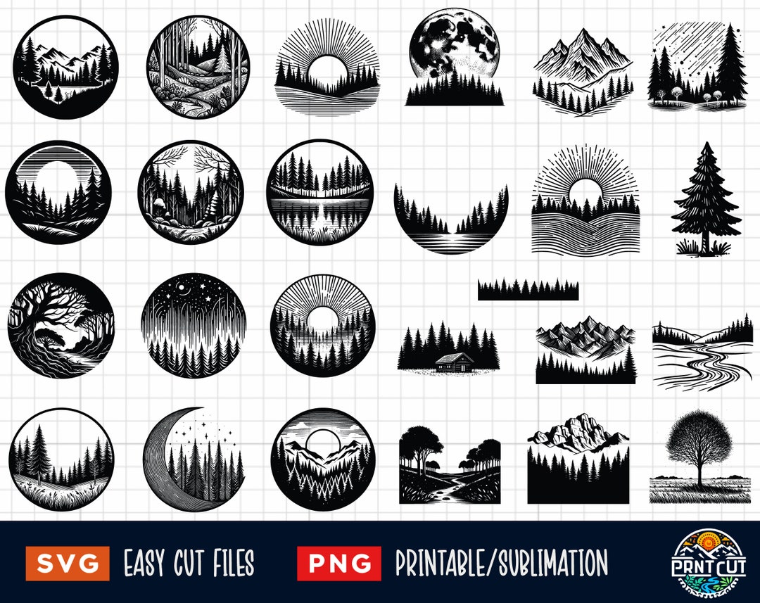 25 Forest Scene Svg Png, Forest Svg, Forest Laser Files, Forest Sunset ...