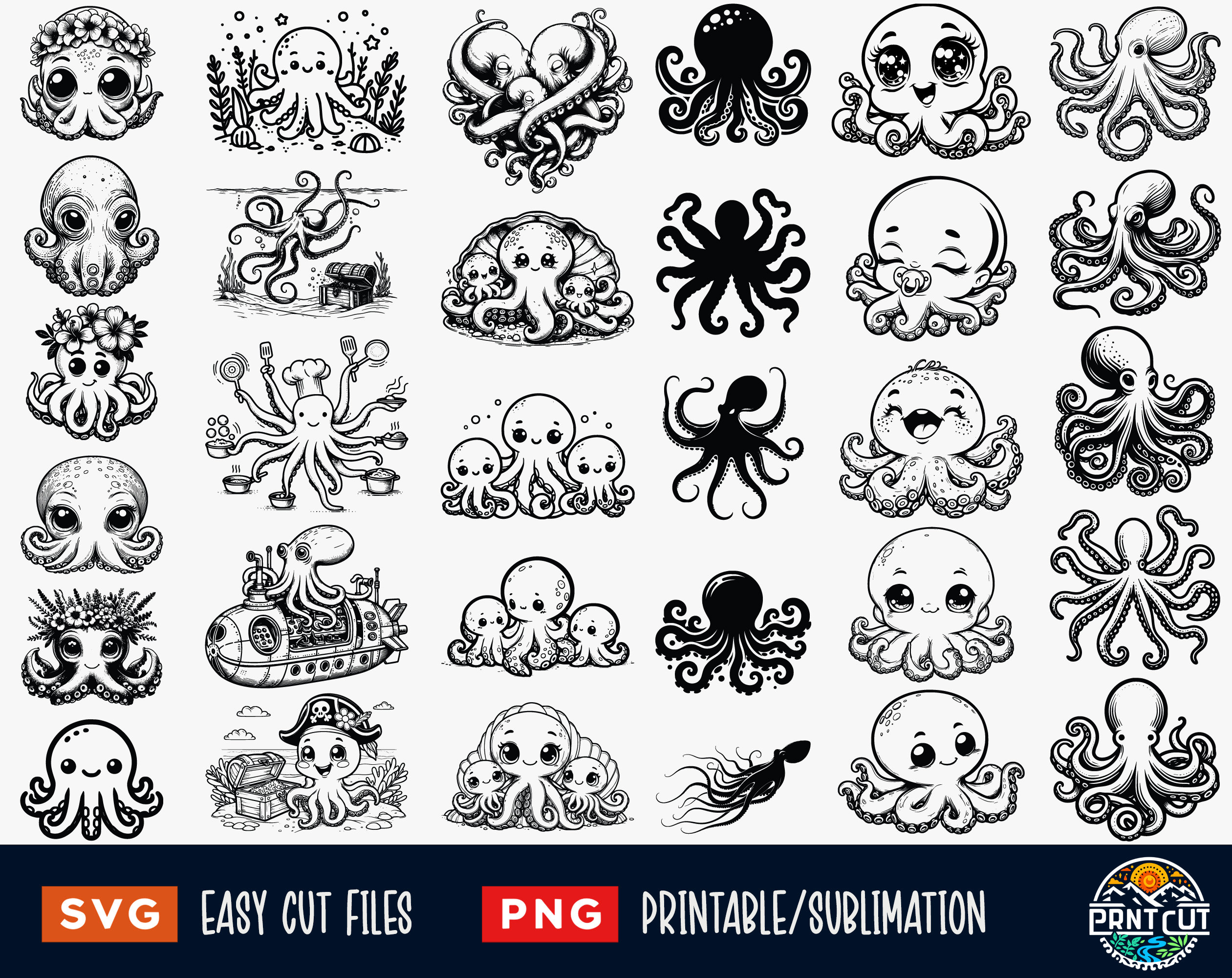 31 Octopus Svg Png Bundle,octopus Svg, Baby Octopus Svg, Octopus Family ...