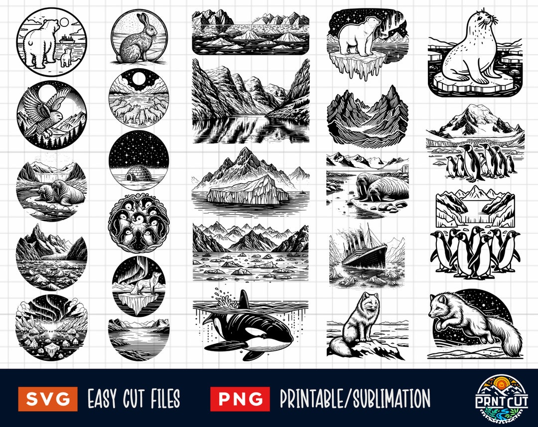 25 Arctic Scene SVG PNG Bundle, North Pole Svg, Arctic Svg, Snow Scene ...