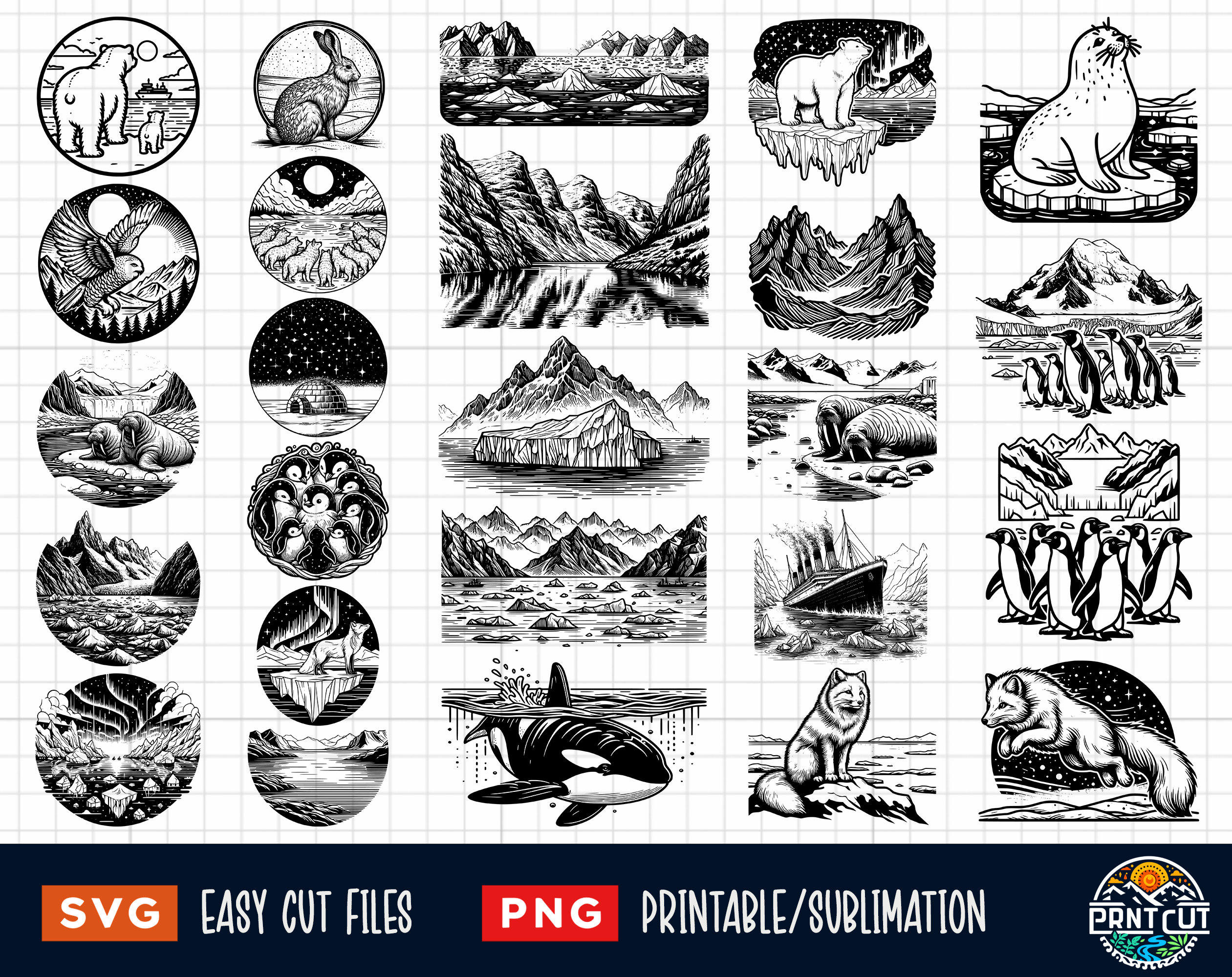 25 Arctic Scene SVG PNG Bundle, North Pole Svg, Arctic Svg, Snow Scene ...