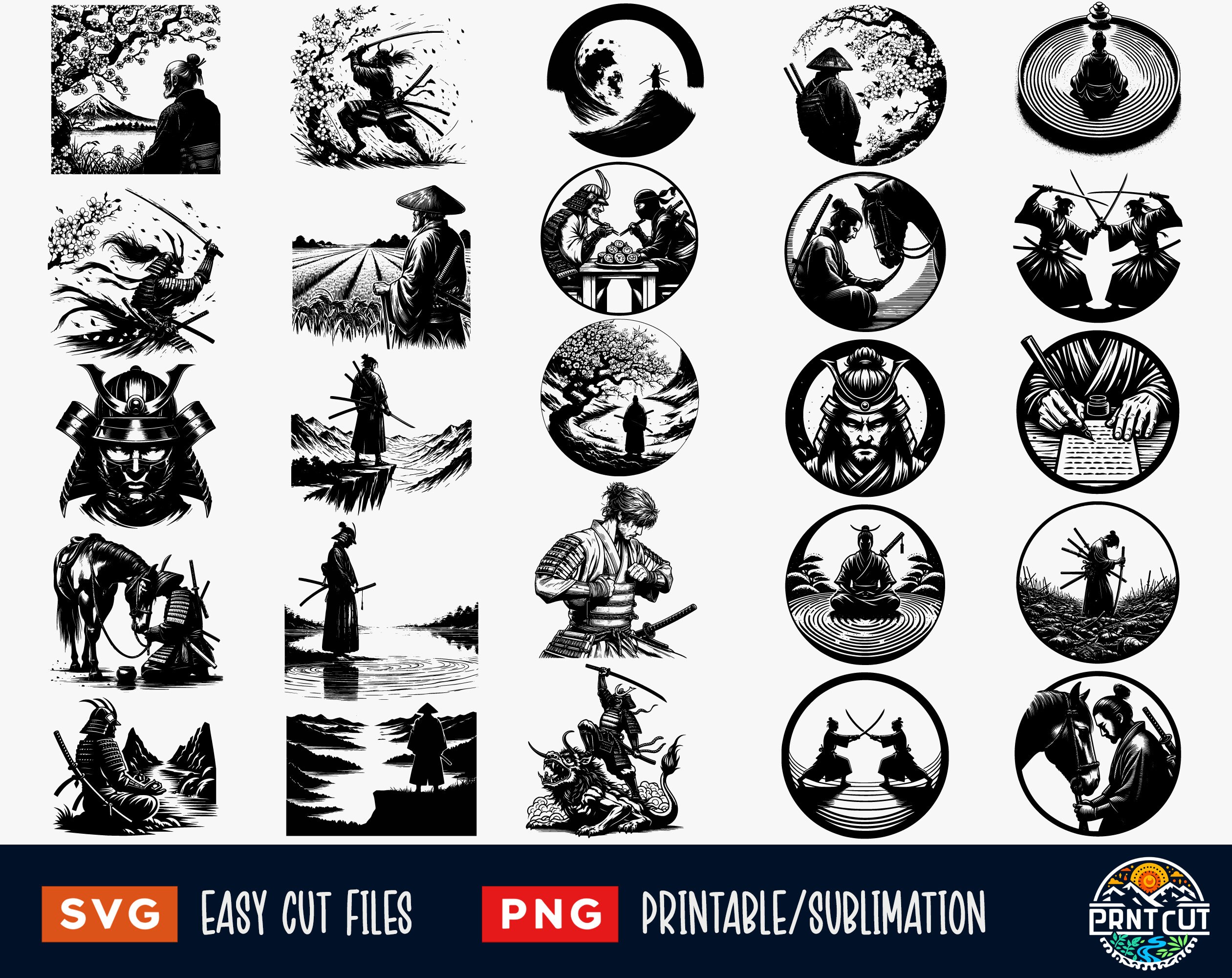 25 Samurai SVG PNG Bundle, Samurai Svg, Japan Svg, Katana Svg, Samurai ...