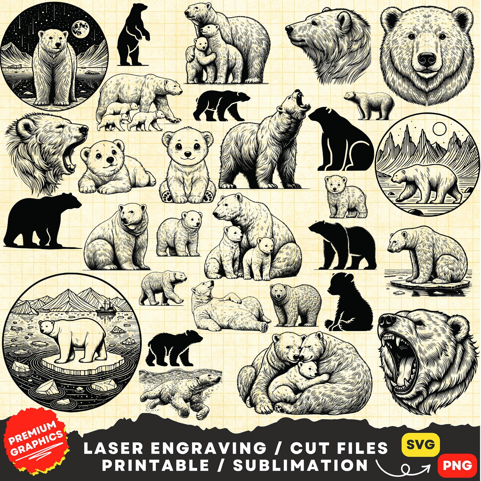 30 Polar Bear SVG PNG, Polar Bear Face Svg, Baby Polar Bear Family ...