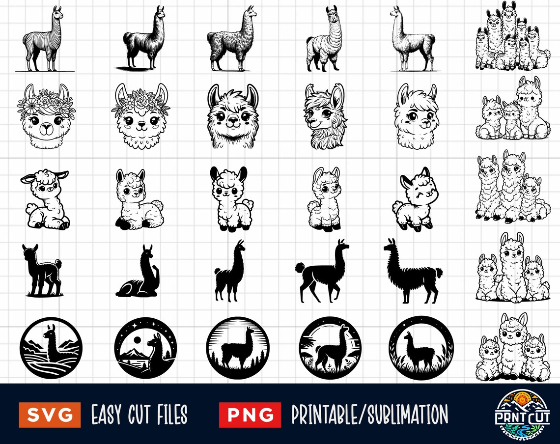 30 Llama Svg Png Bundle, Llama Svg, Baby Lama Svg, Llama Family Svg ...