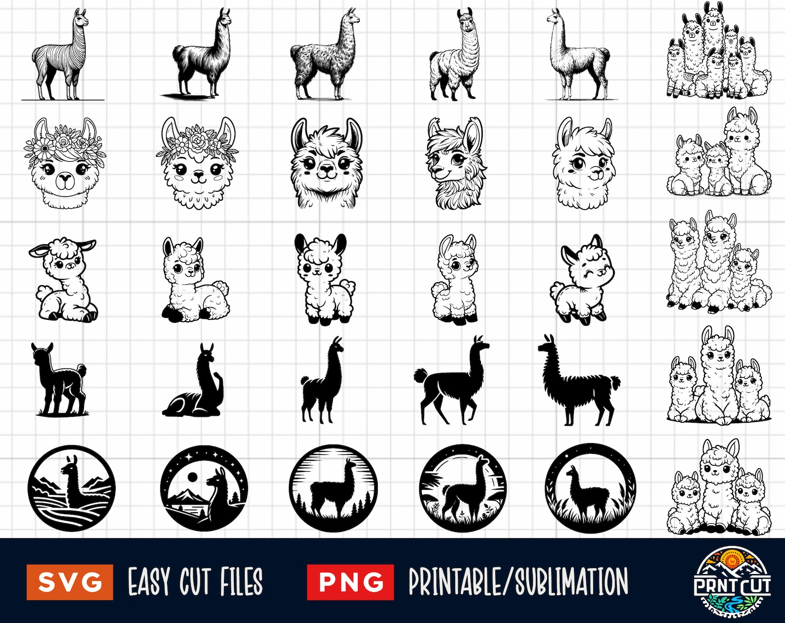30 Llama Svg Png Bundle, Llama Svg, Baby Lama Svg, Llama Family Svg ...