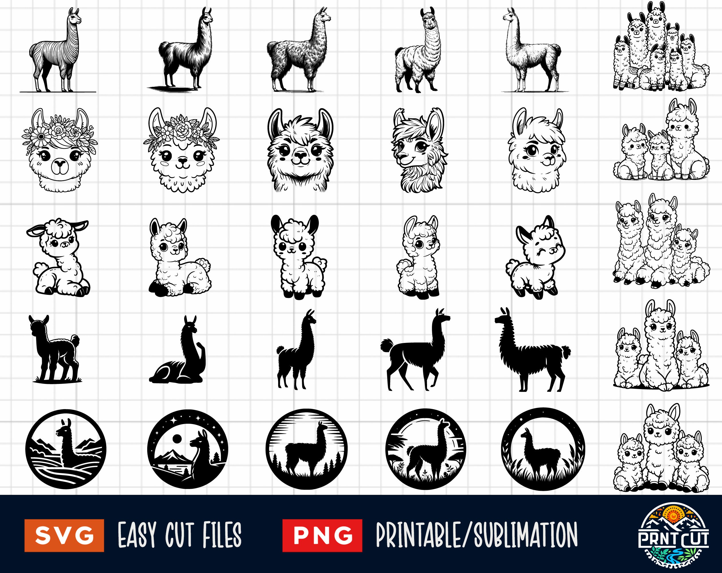 30 Llama Svg Png Bundle, Llama Svg, Baby Lama Svg, Llama Family Svg ...
