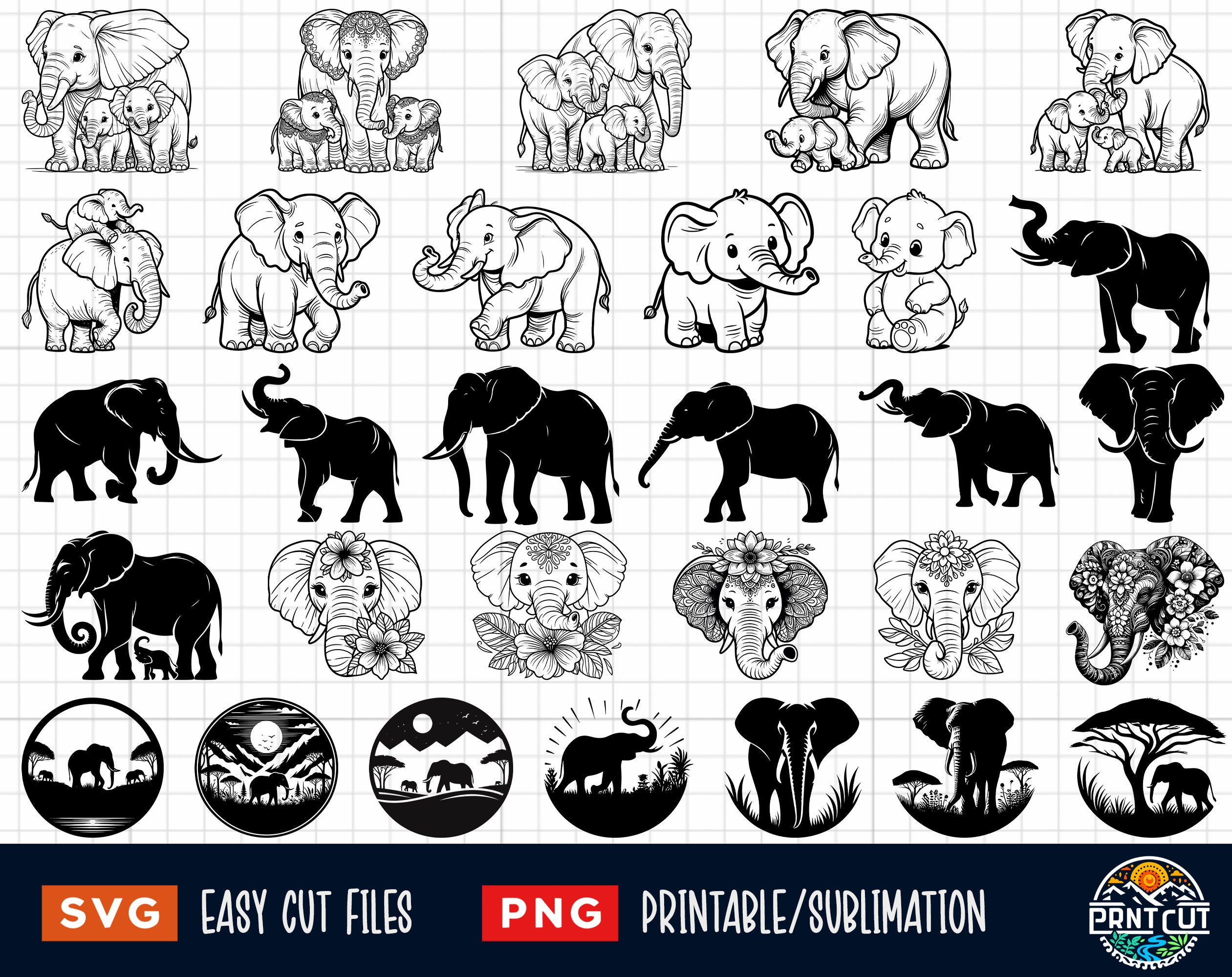 30 Elephant Svg Png Bundle, Elephant Svg, Baby Elephant Svg, Elephant ...