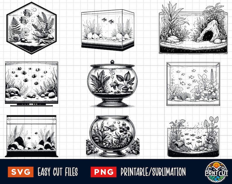 30 Aquarium SVG PNG Bundle, Aquarium Svg, Fish Tank SVG, Fish in ...