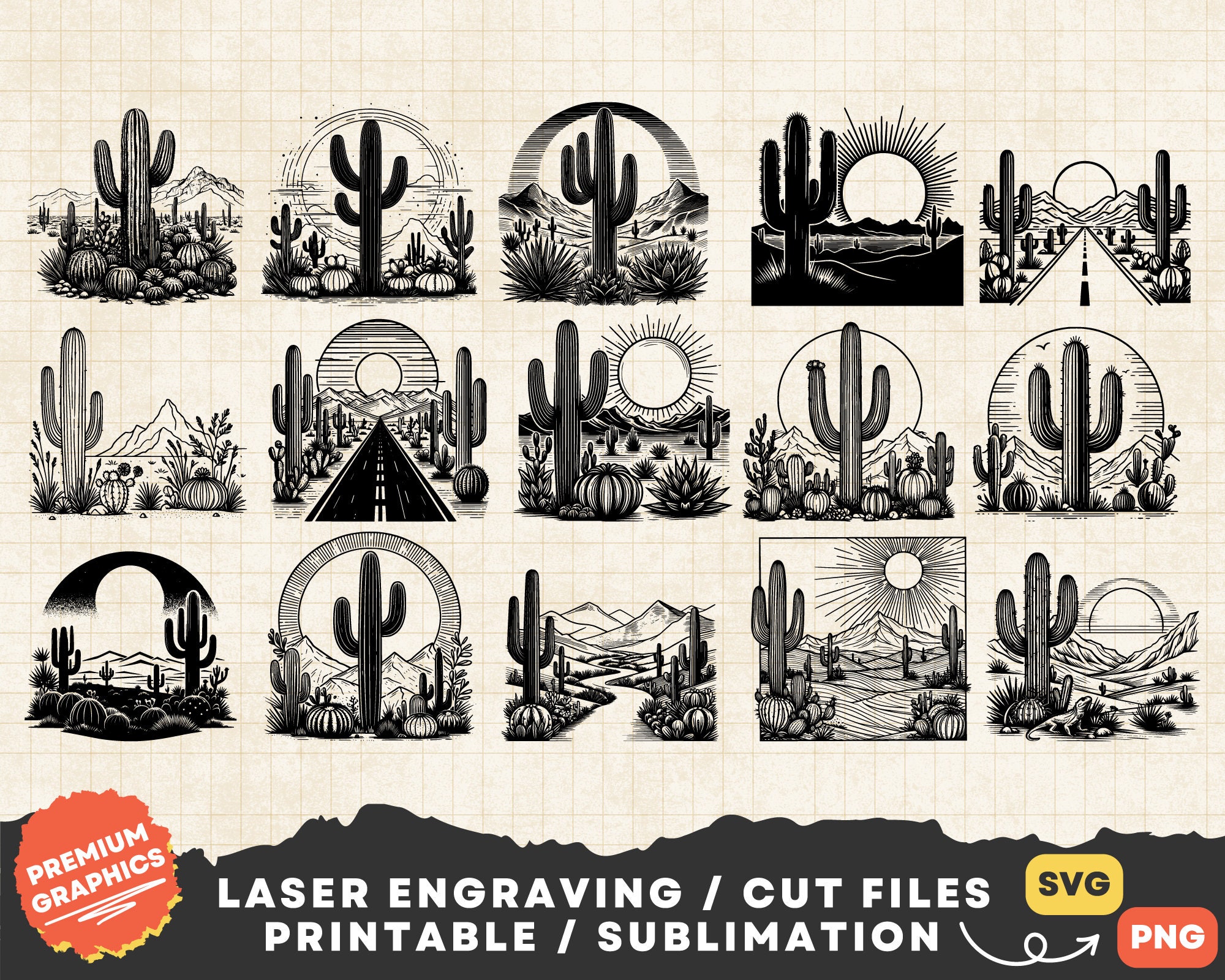 Desert Scene SVG Bundle, Desert Svg, Desert Cactus Svg, Cactus Scene ...
