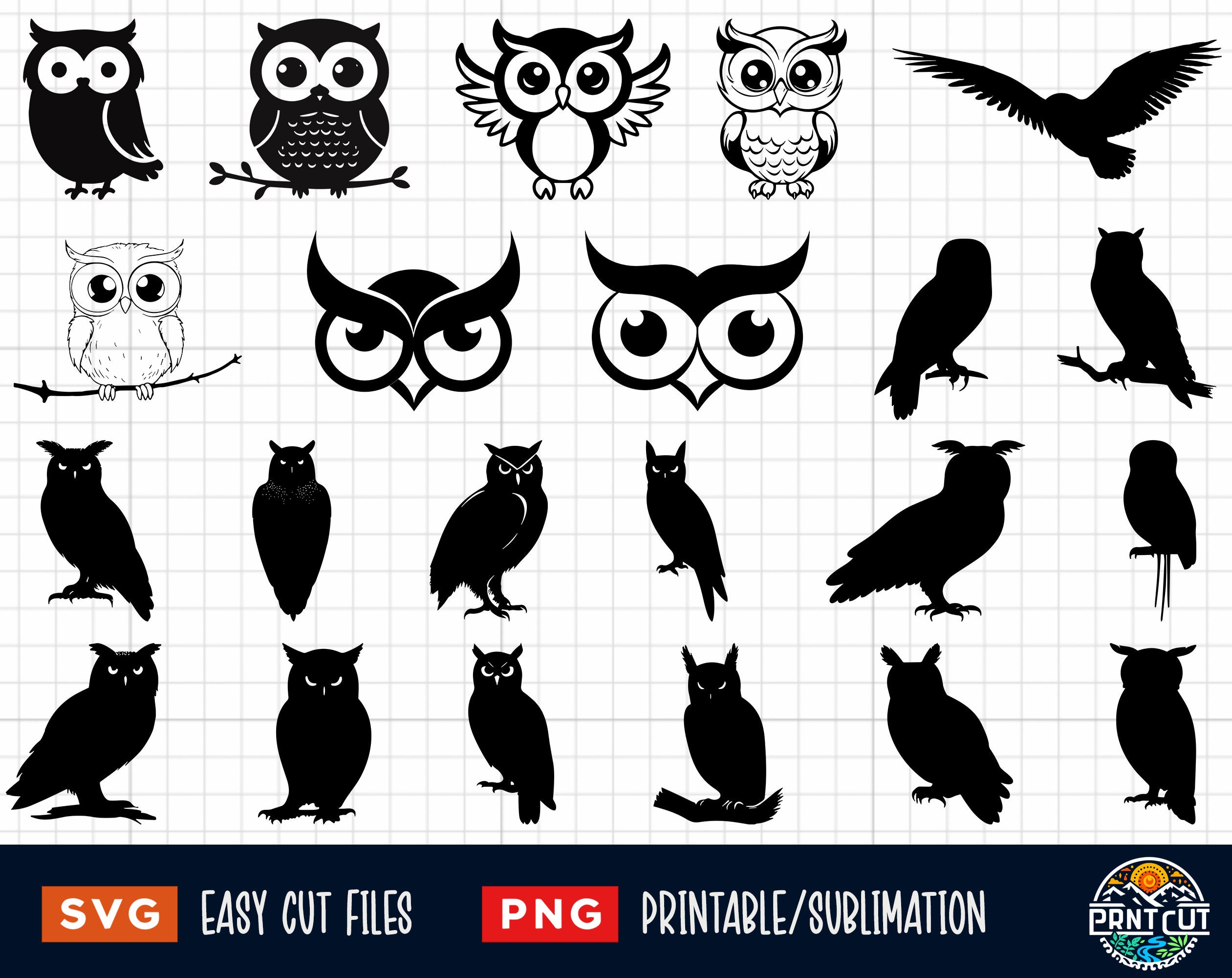 35 Owl SVG Bundle, Owl Svg, Owl Png, Owl Eyes Svg, Owl Cut File, Owls ...