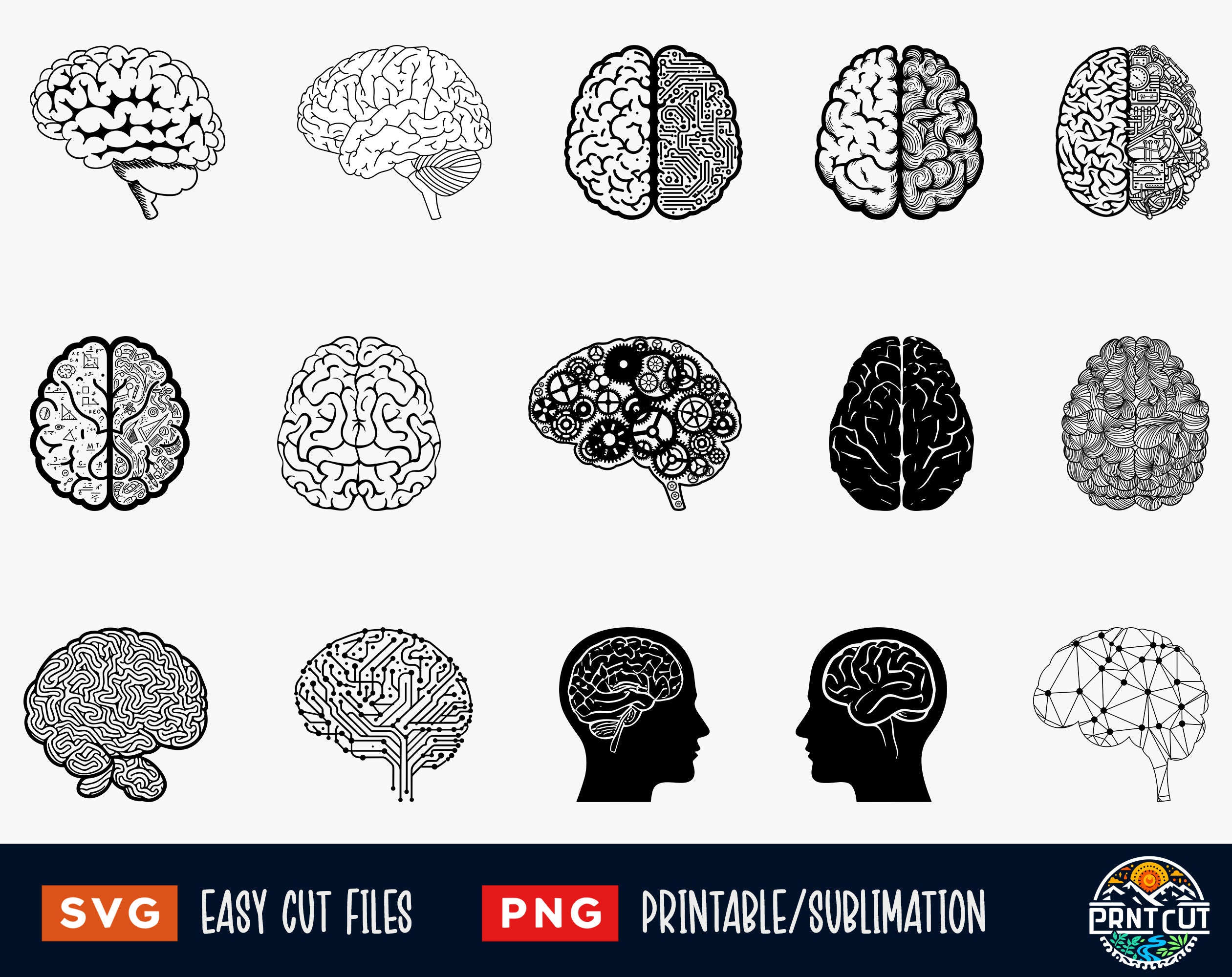 15 Brains Bundle Brain Svg Brain Png Brains Svg Png Brain - Etsy