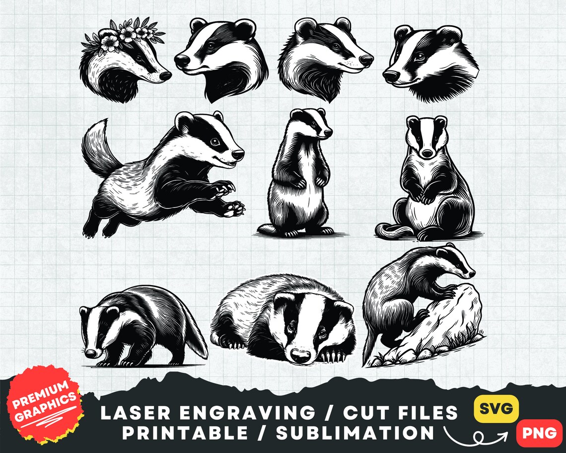 30 Badger Svg Bundle, Cute Badger Svg, Badger Png Clipart, Badger Laser ...