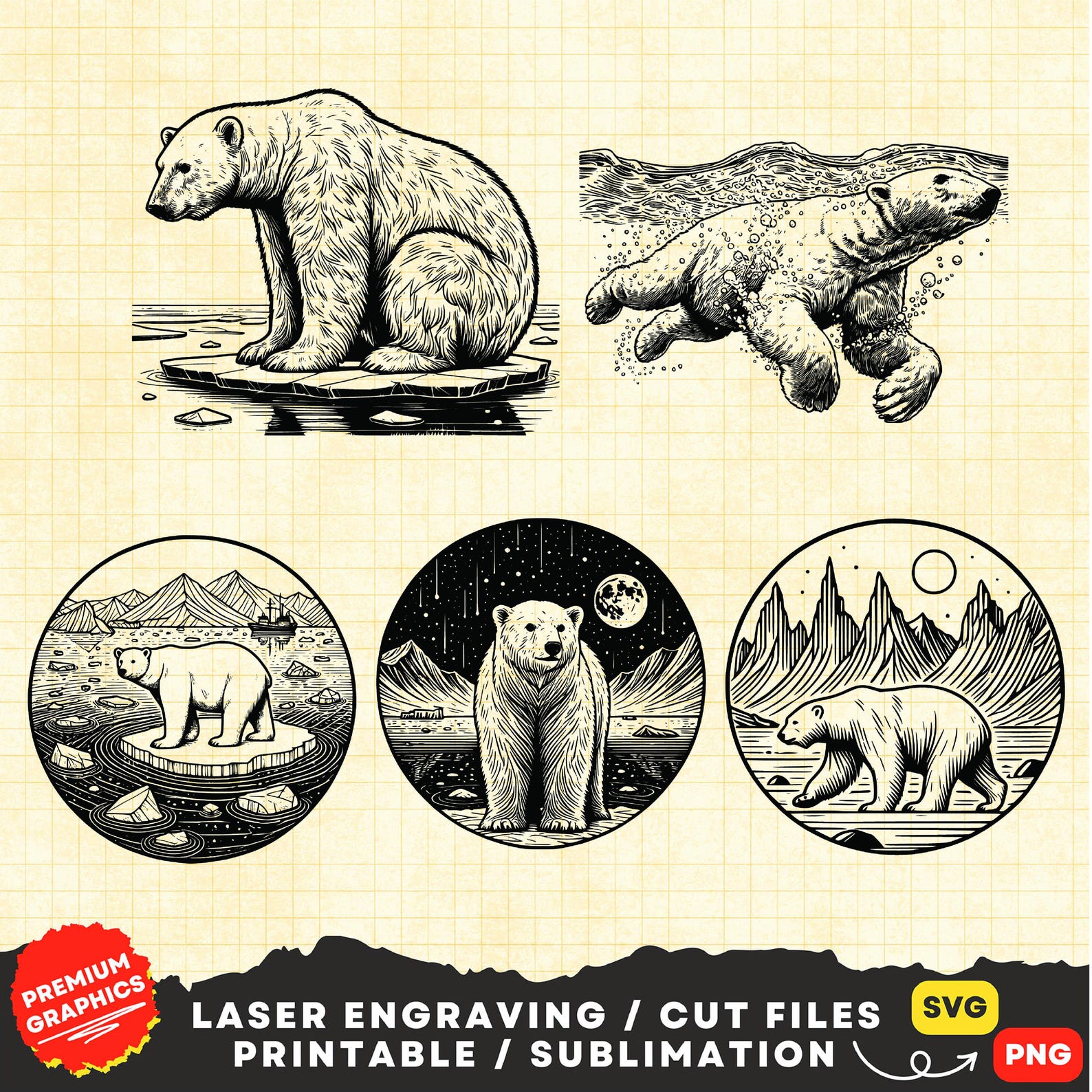 30 Polar Bear SVG PNG, Polar Bear Face Svg, Baby Polar Bear Family ...