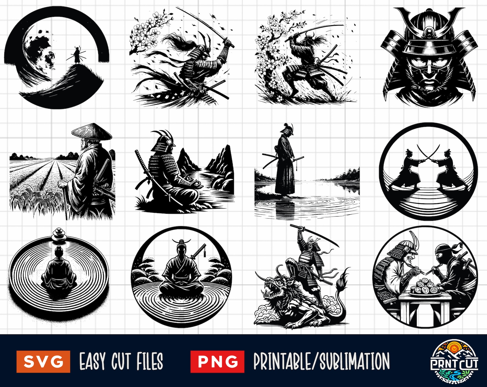 25 Samurai SVG PNG Bundle, Samurai Svg, Japan Svg, Katana Svg, Samurai ...