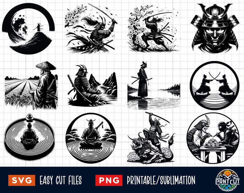 25 Samurai SVG PNG Bundle, Samurai Svg, Japan Svg, Katana Svg, Samurai ...