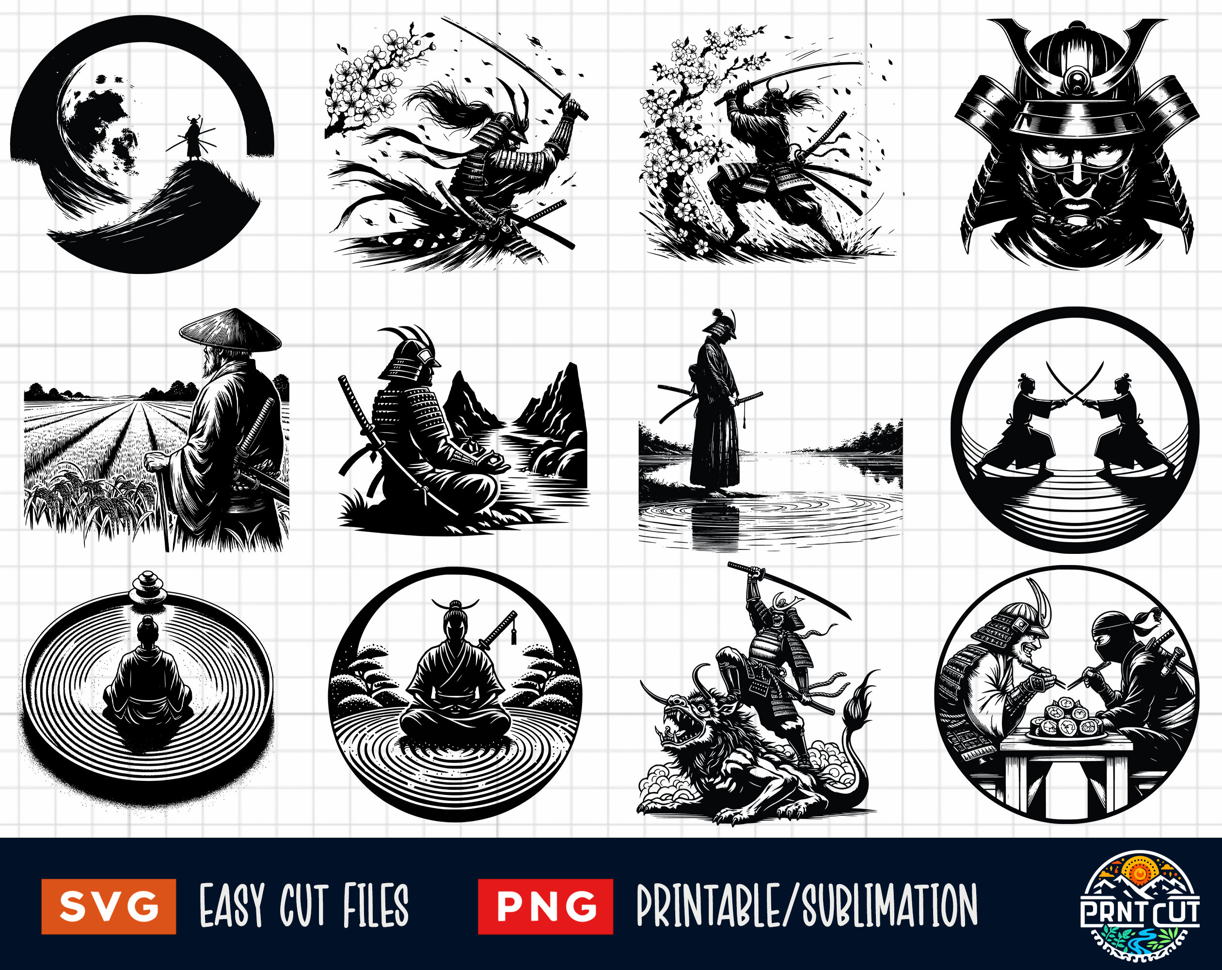 25 Samurai SVG PNG Bundle, Samurai Svg, Japan Svg, Katana Svg, Samurai ...