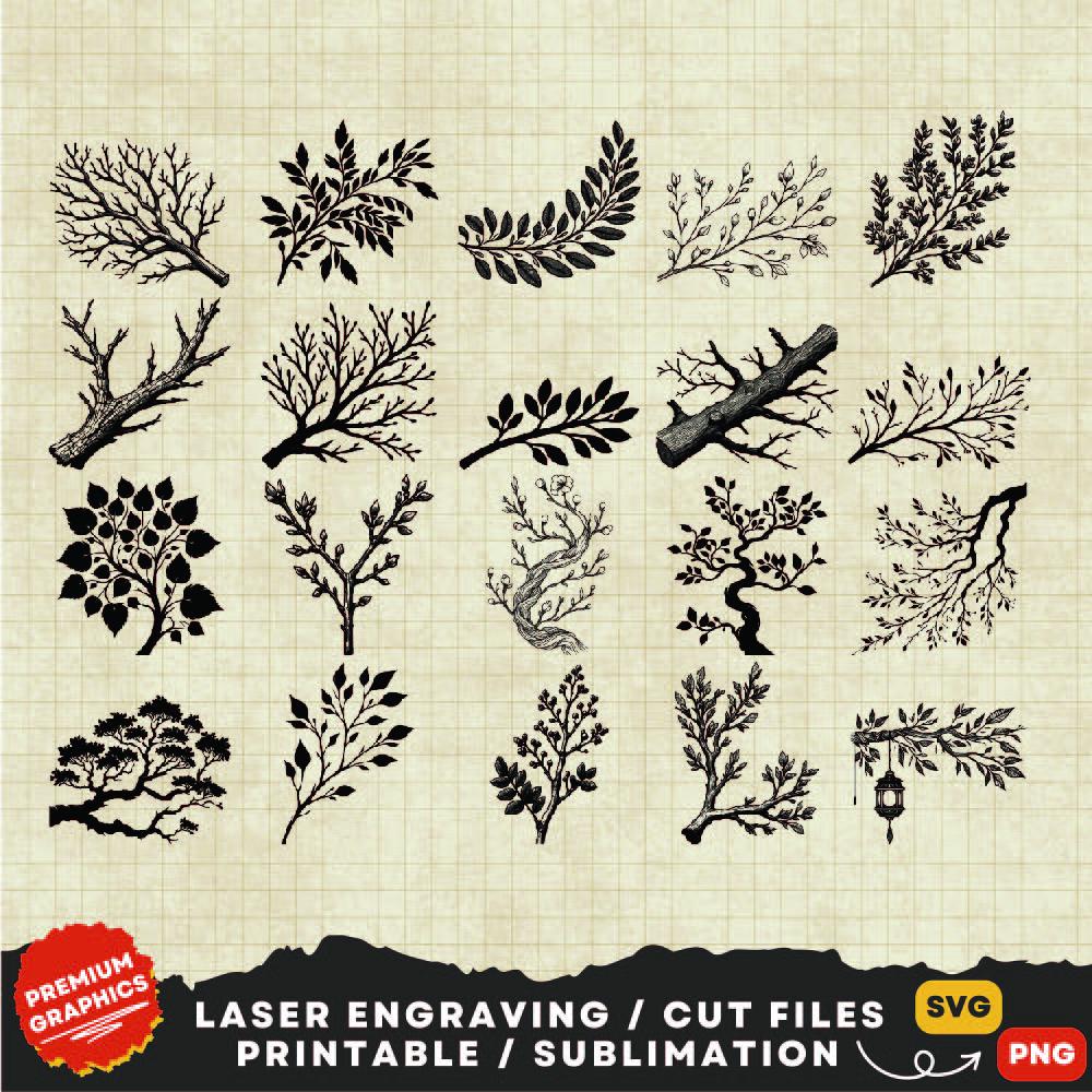 Tree Branch SVG Bundle, Branch Svg, Tree Branch Laser Cut File, Tree ...