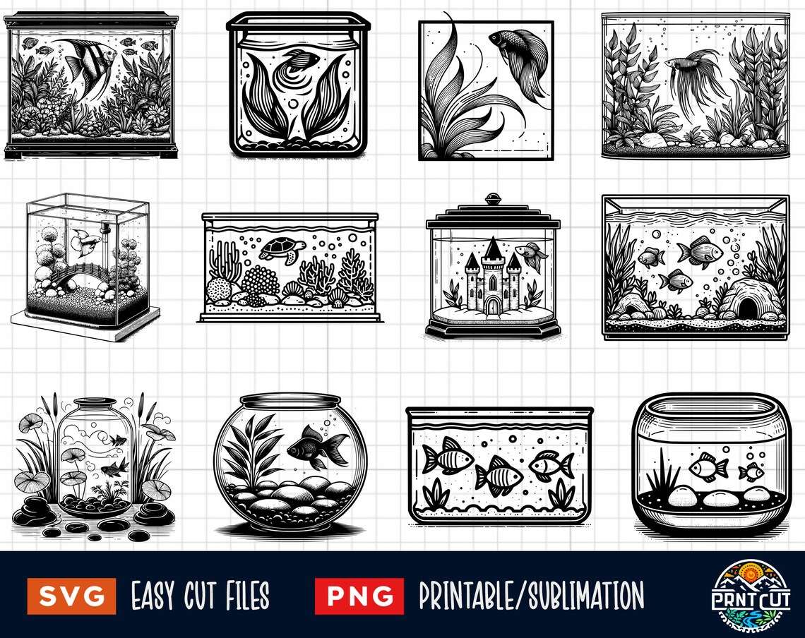 30 Aquarium SVG PNG Bundle, Aquarium Svg, Fish Tank SVG, Fish in ...