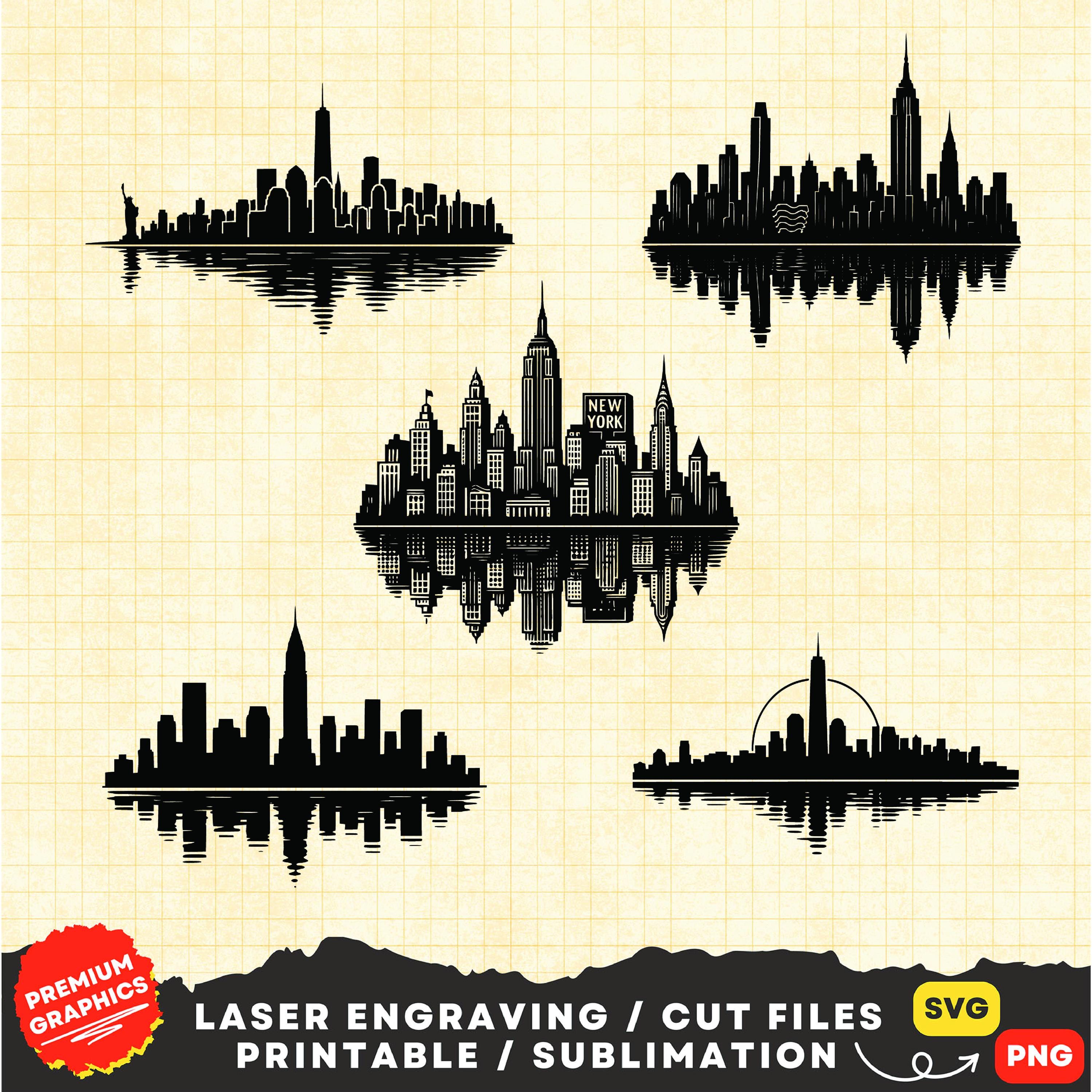 New York Skyline Silhouette, Line Drawing, NYC Svg Png, Manhattan Svg ...