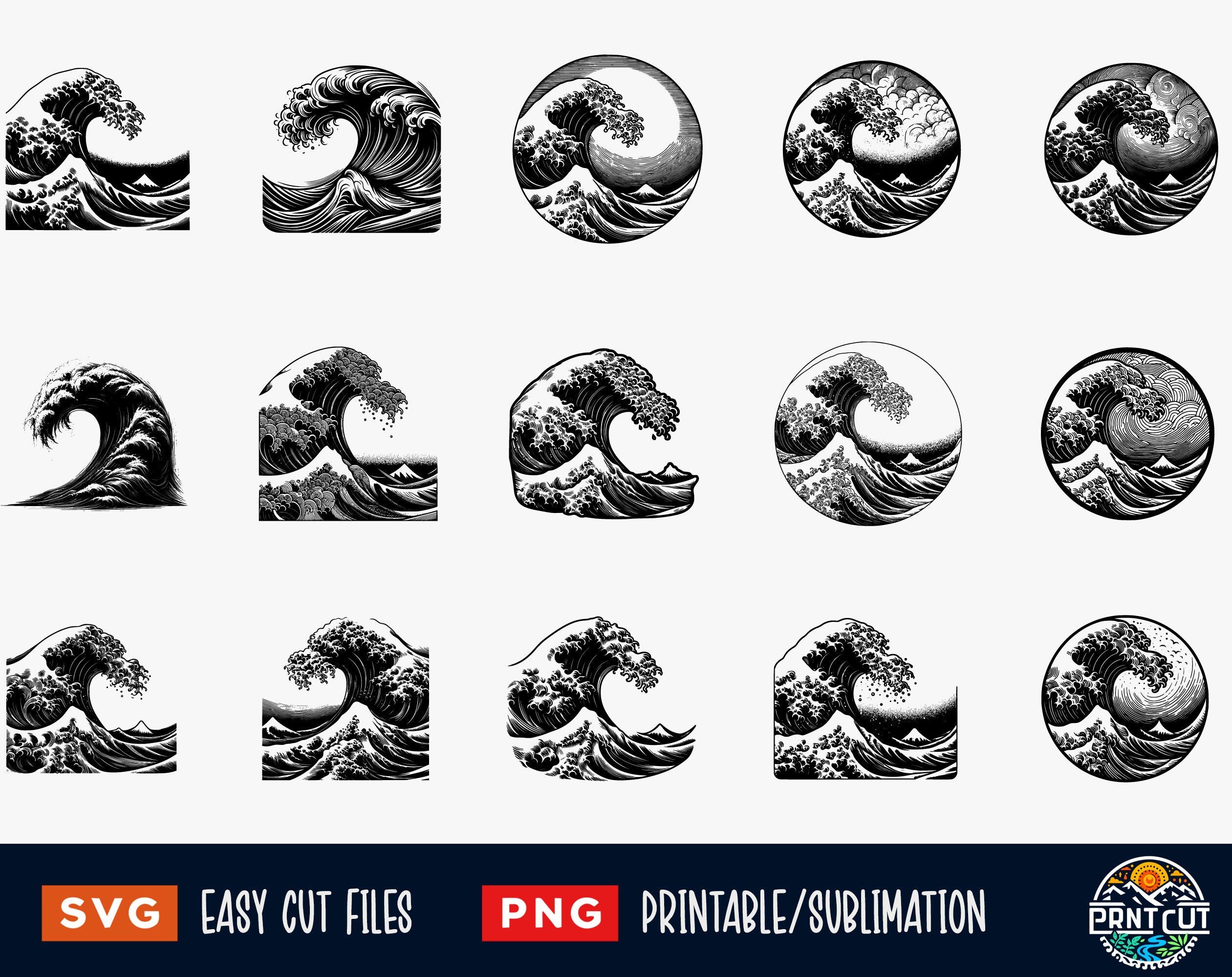 15 Great Wave Svg Bundle, Wave Svg, Japan Wave Svg, Japanese Wave ...