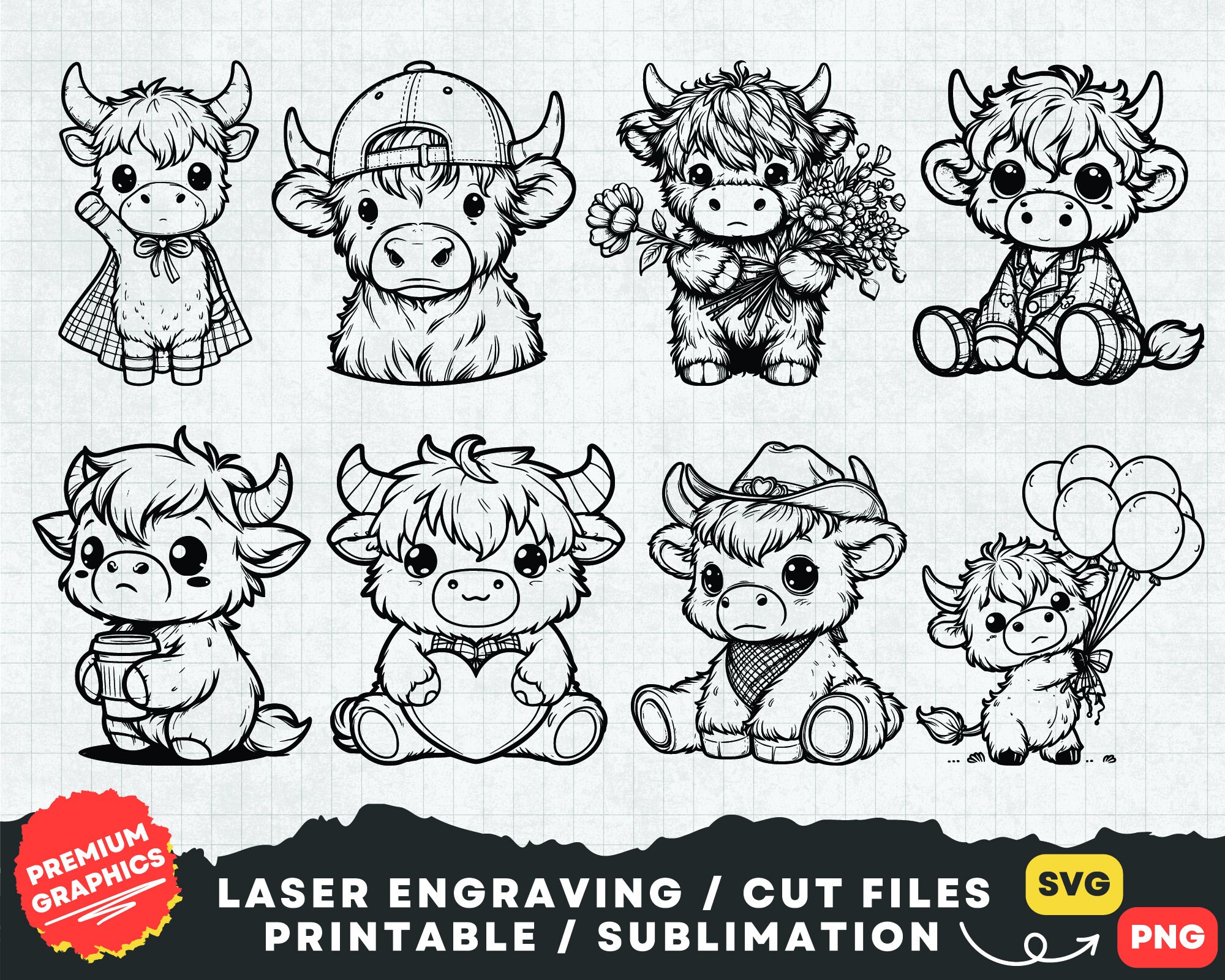Funny Highland Cow Svg Bundle, Cute Baby Cow Svg, Baby Cow Png, Floral ...