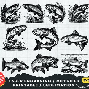 Trout Svg Bundle, Trout Fish Svg, Trout Fishing Svg, Clipart Trout Png ...