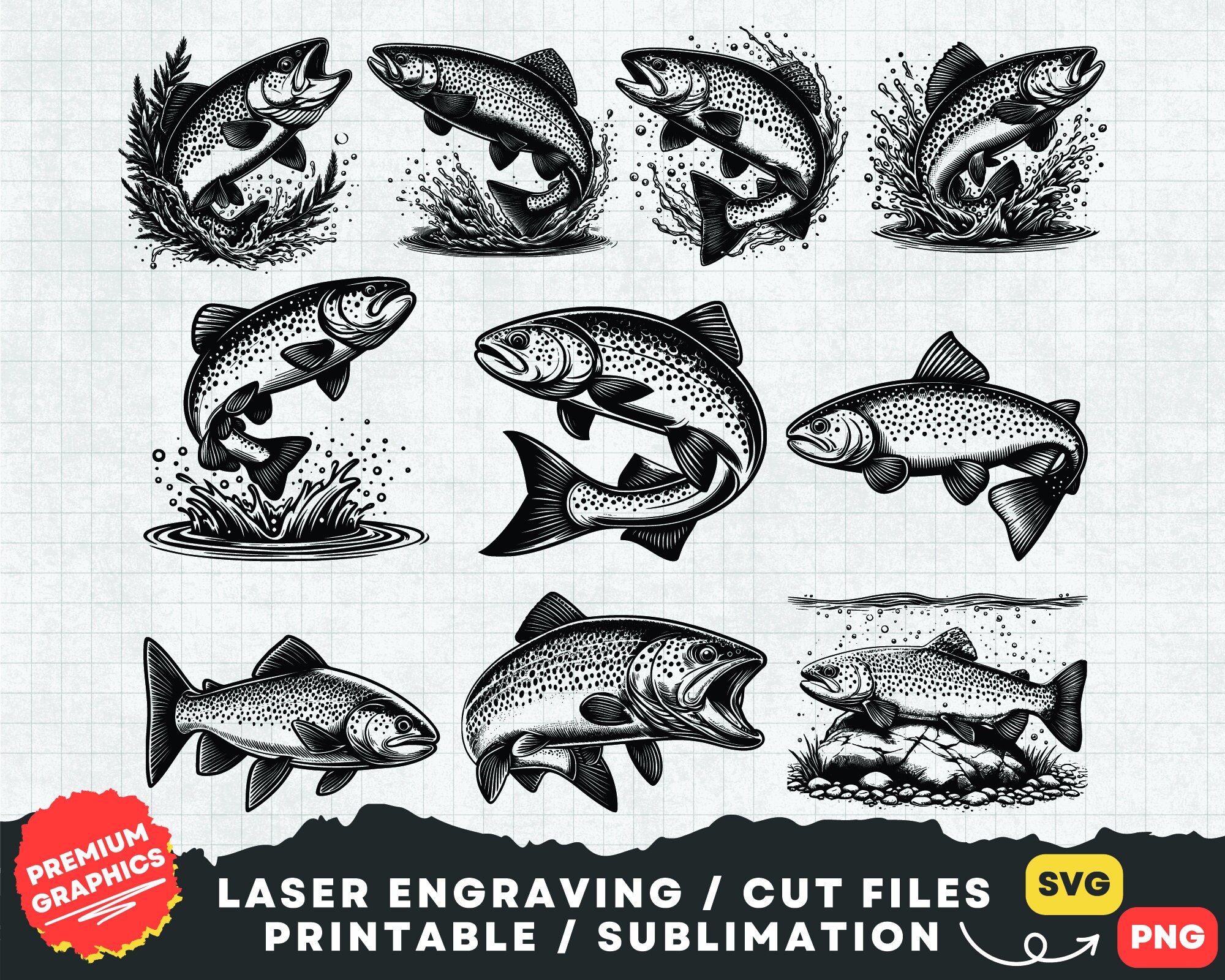 Trout Svg Bundle, Trout Fish Svg, Trout Fishing Svg, Clipart Trout Png ...