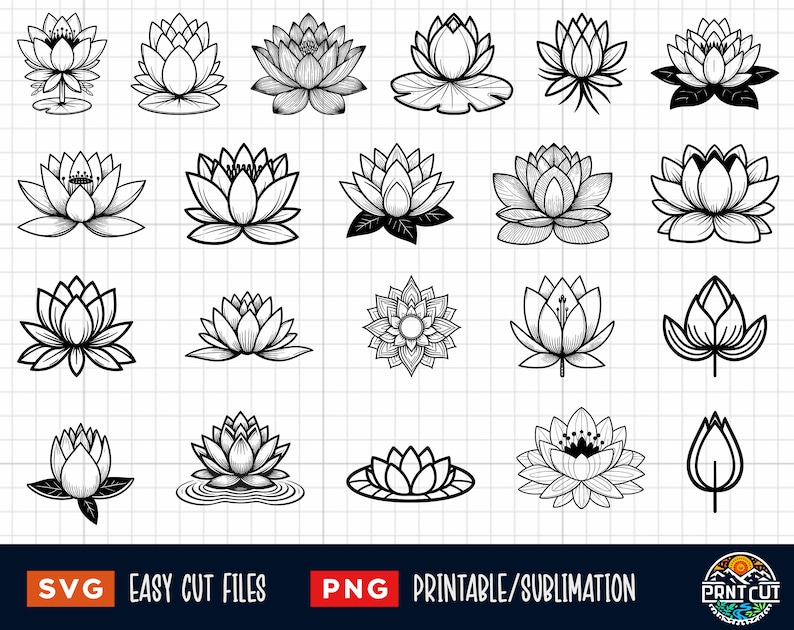 30 Lotus Svg Bundle, Lotus Svg, Lotus Png, Lotus Flower Svg Png, Lotus ...