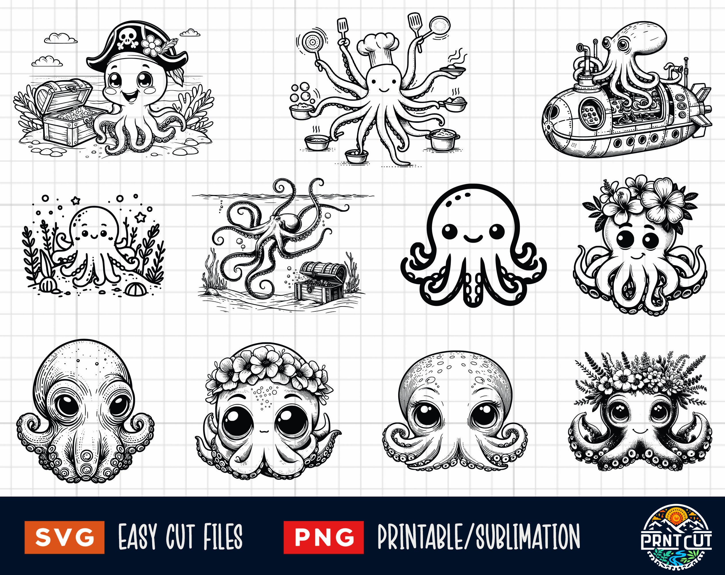 31 Octopus Svg Png Bundle,octopus Svg, Baby Octopus Svg, Octopus Family ...