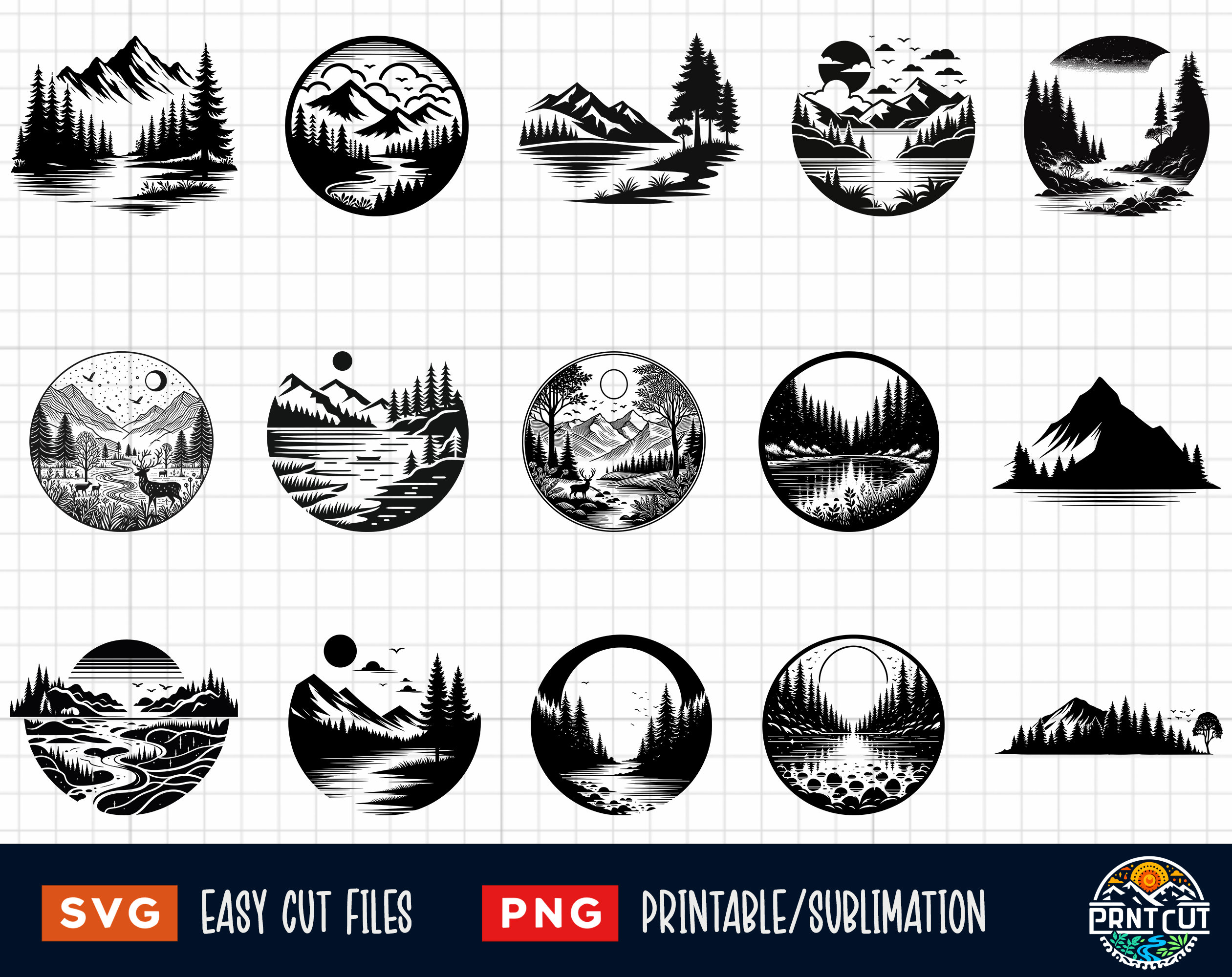 15 Landscape Svg Png, Forest Scene Svg, Landscape Laser Files, Sunset ...