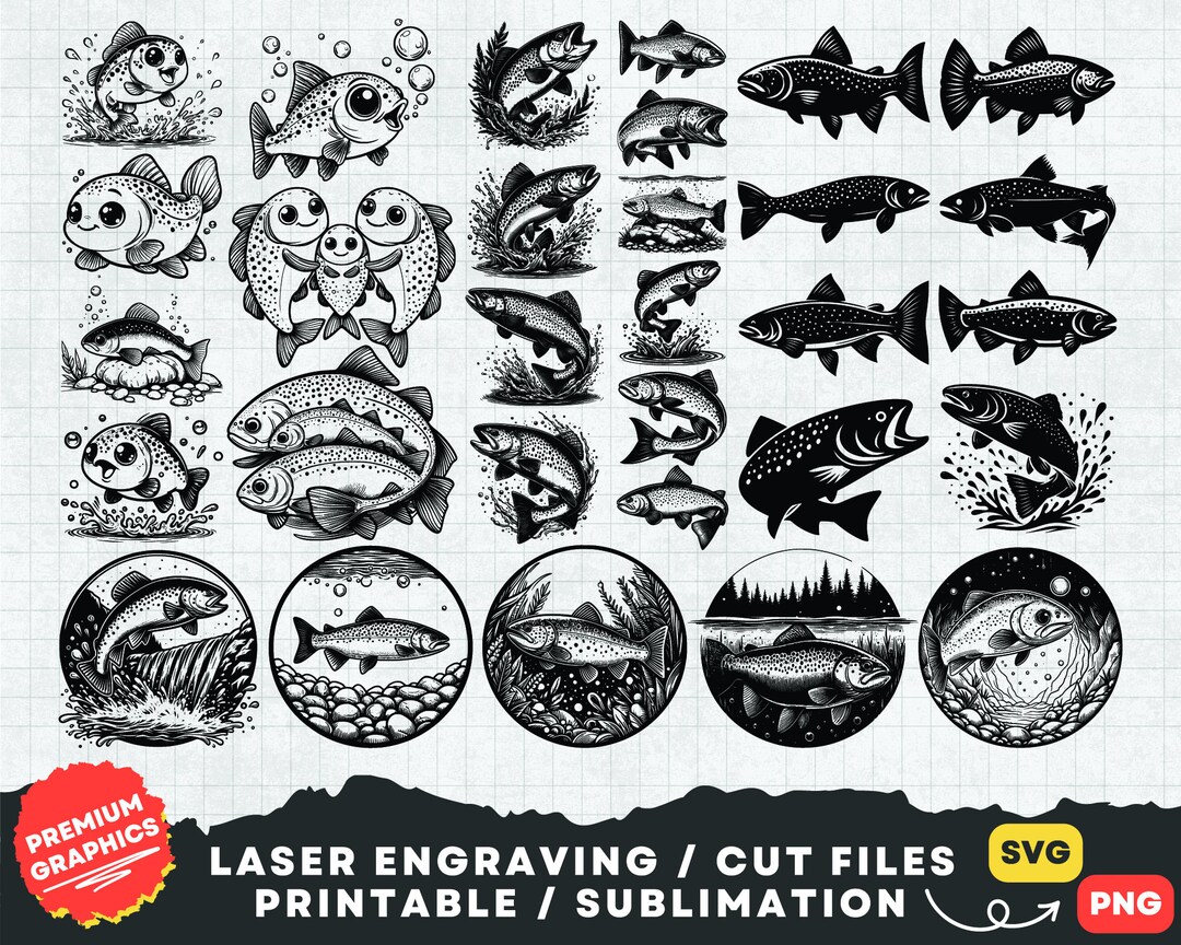 Trout Svg Bundle, Trout Fish Svg, Trout Fishing Svg, Clipart Trout Png ...