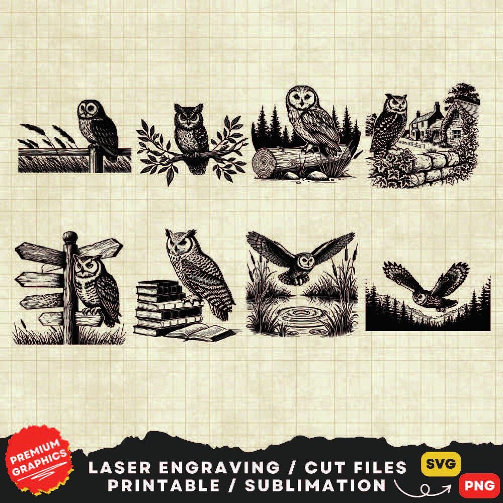 Owl SVG Bundle, Owl Svg, Owl Scene Svg, Owl Clipart, Owl Silhouette Svg ...