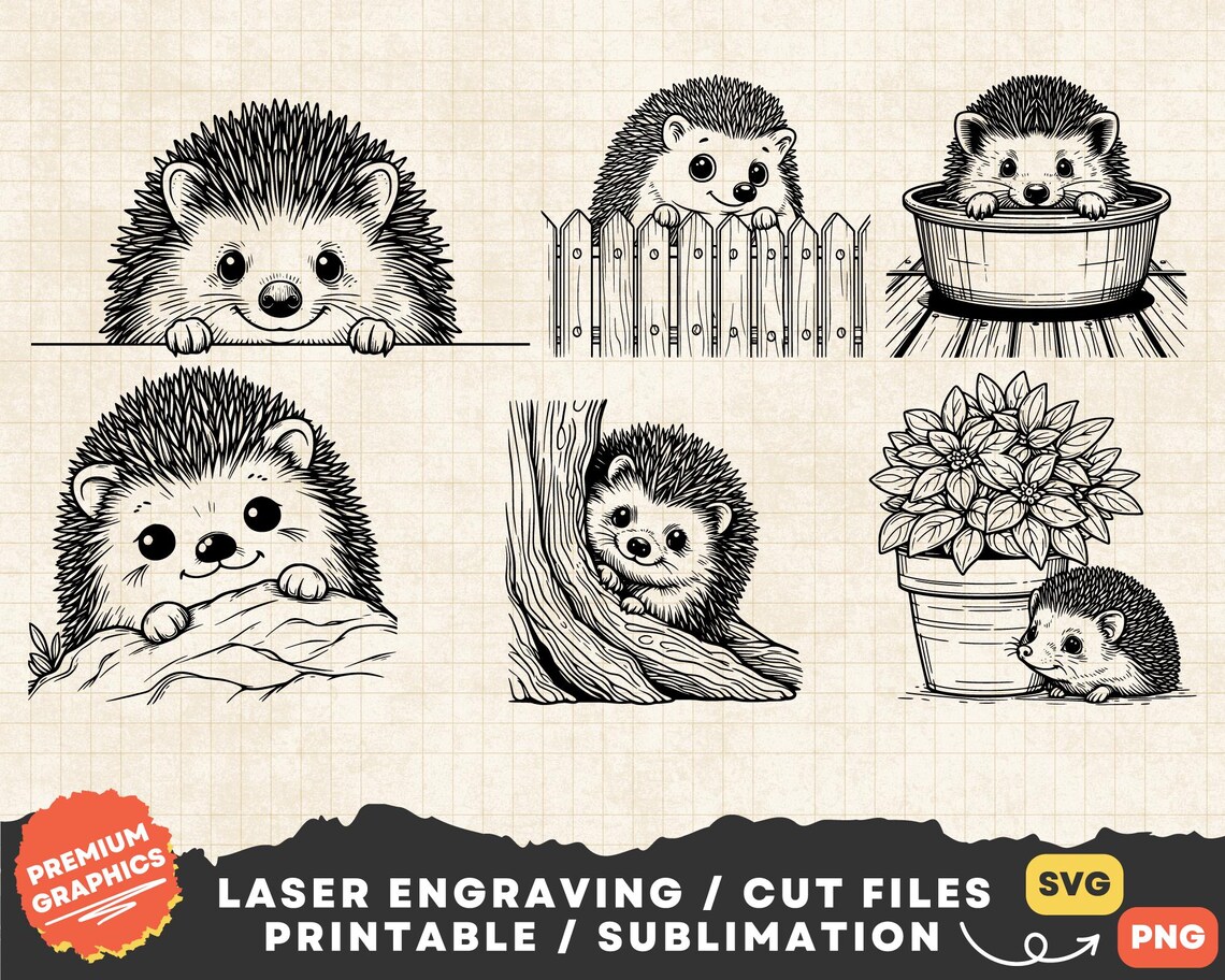Peeking Hedgehog Bundle, Cute Hedgehog, Funny Hedgehog, Hedgehog Laser ...