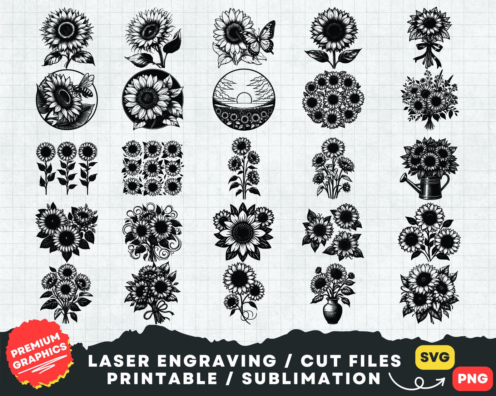 25 Sunflower Svg Bundle, Sunflower Svg, Sunflower Png Clipart Print ...