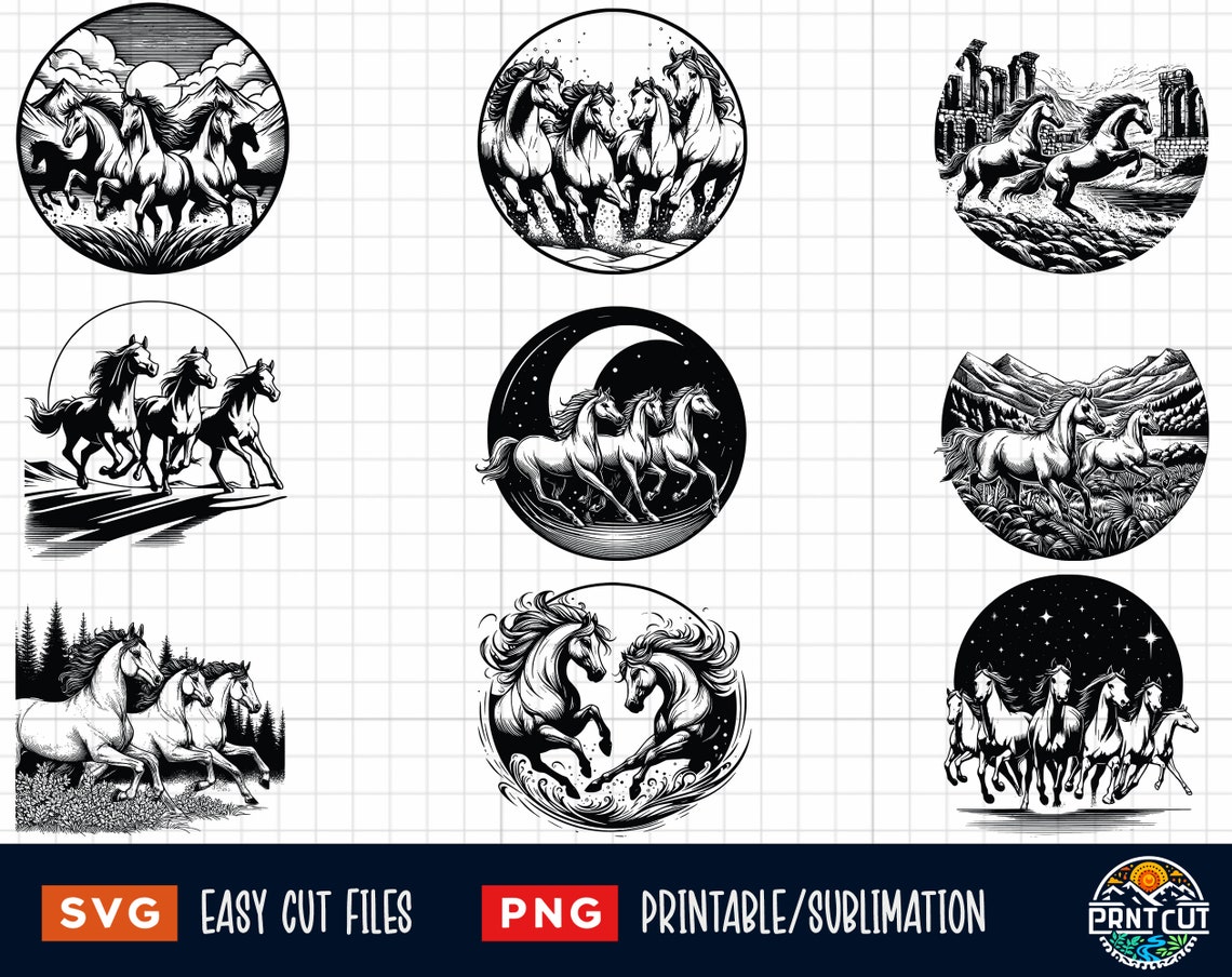 25 Pferde SVG PNG Bundle, Pferd SVG, Arabisches Pferd SVG, Laufende ...