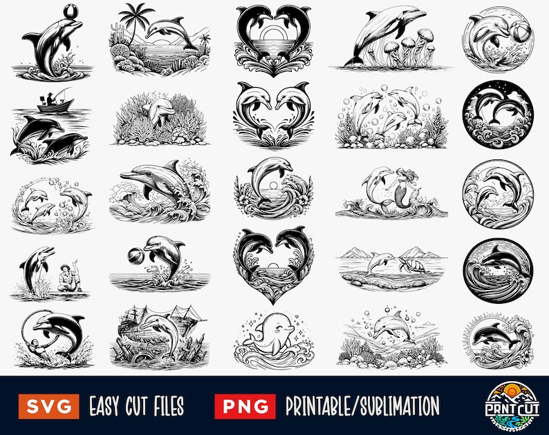 25 Delfín SVG PNG, Escena de delfín Svg, Corazón de delfín svg, Escena ...