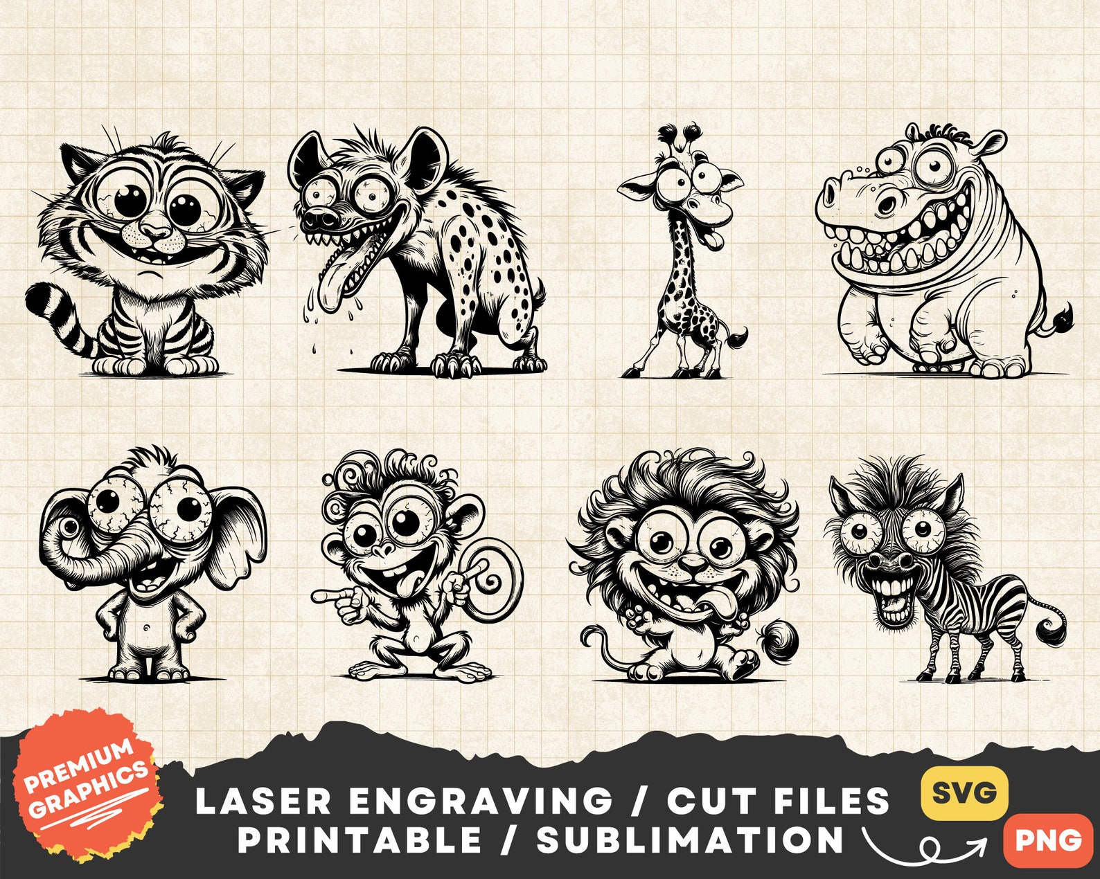 Safari Animals Svg Bundle, Crazy Animals Svg, Funny Animals Svg ...
