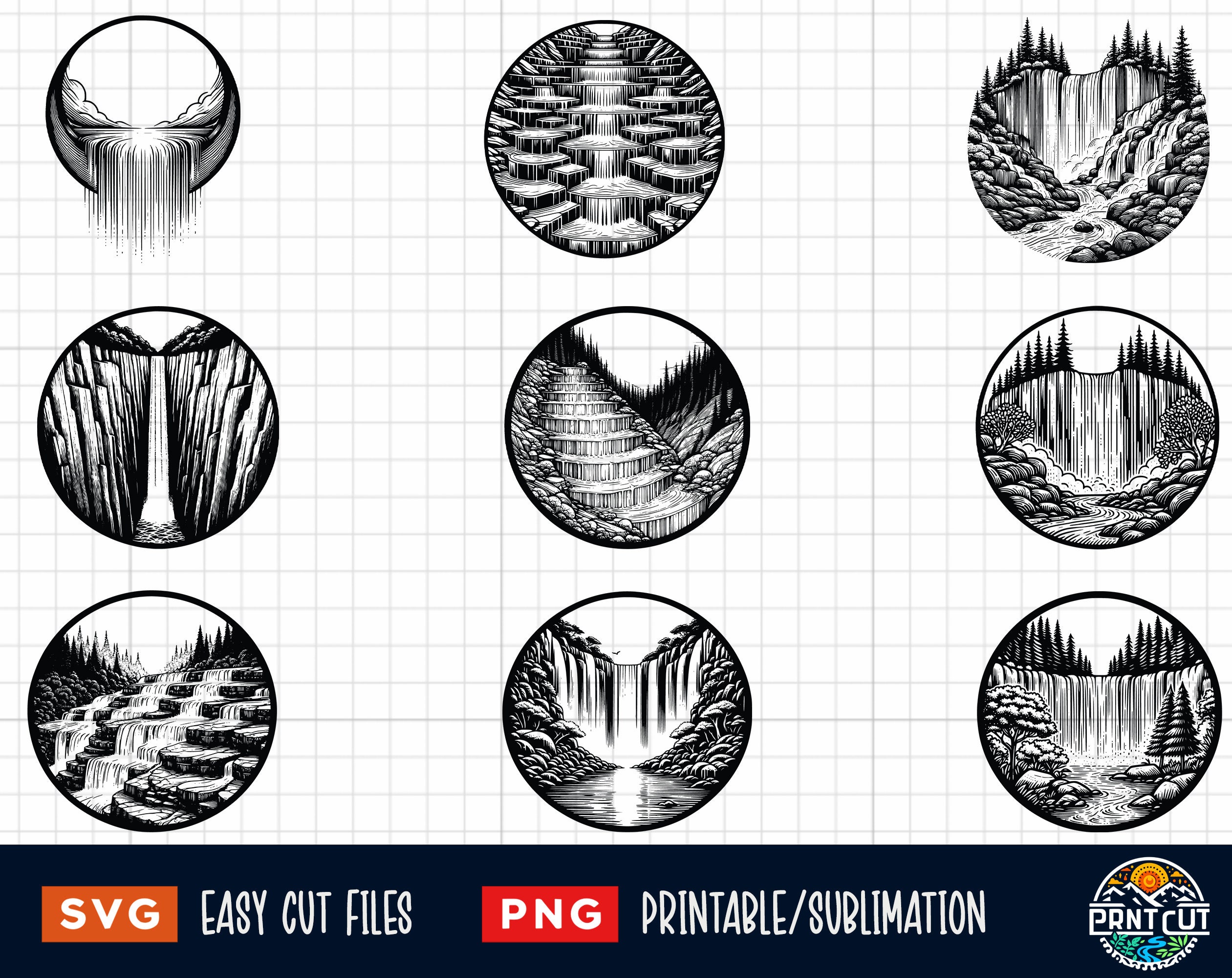 25 Waterfall SVG Png Bundle, Spring Falls Svg, Virginia Niagara Water ...