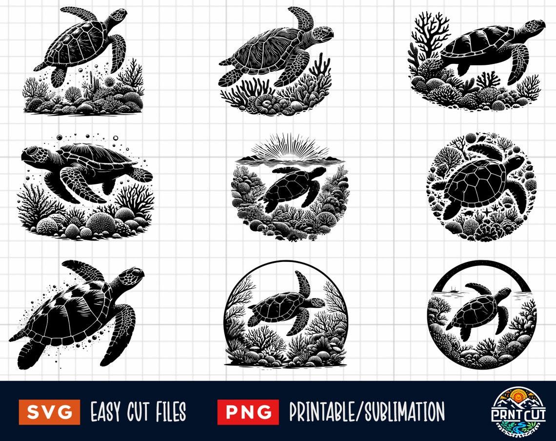 9 Sea Turtles Svg Png Bundle, Sea Turtle Svg, Underwater Svg, Tortoise ...