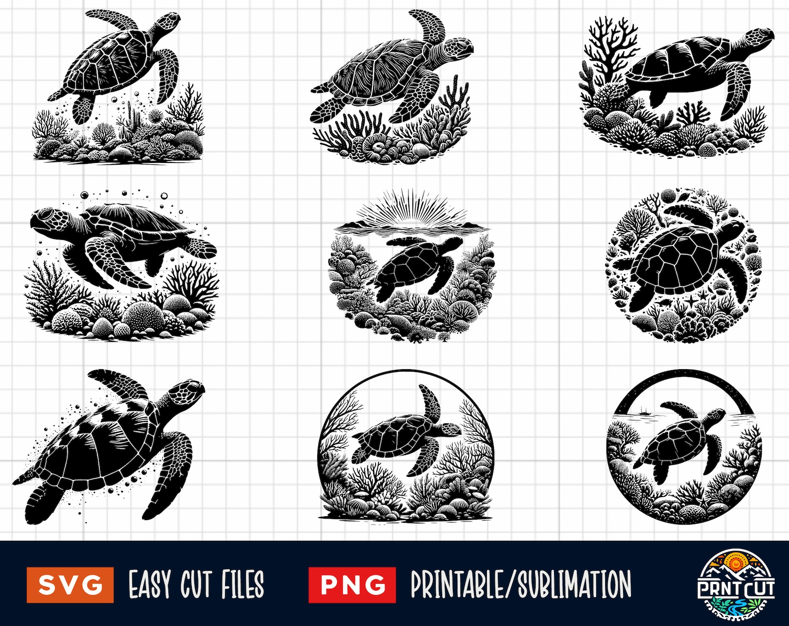 9 Sea Turtles Svg Png Bundle, Sea Turtle Svg, Underwater Svg, Tortoise ...