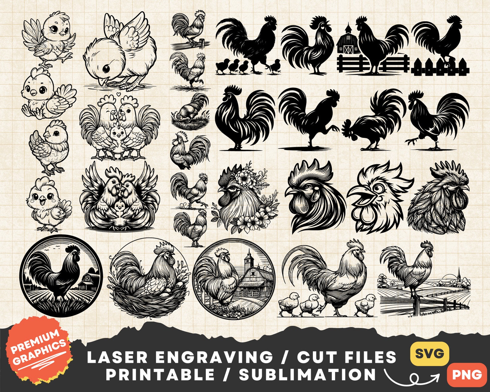 Rooster Svg, Chicken Svg, Rooster Clipart, Rooster Png Print, Rooster ...